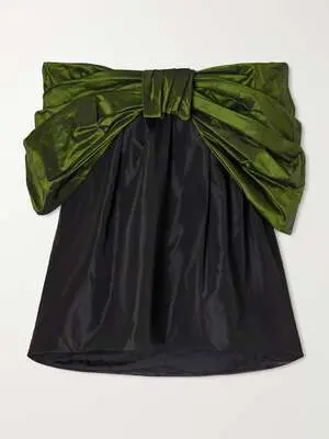Simone Rocha Bow-detailed Gathered Taffeta Blouse - Multi