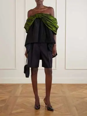 Simone Rocha Bow-detailed Gathered Taffeta Blouse