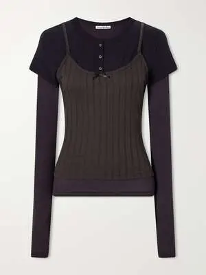 Acne Studios Ersilia Layered Ribbed Lyocell And Cotton-blend T-shirt - Black
