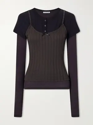 Acne Studios Layered Ribbed Lyocell And Cotton-blend T-shirt - Black