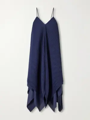 JW Anderson Tiered Asymmetric Pleated Crepe De Chine Mini Dress - Blue