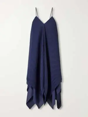JW Anderson Tiered Asymmetric Pleated Crepe De Chine Mini Dress - Navy