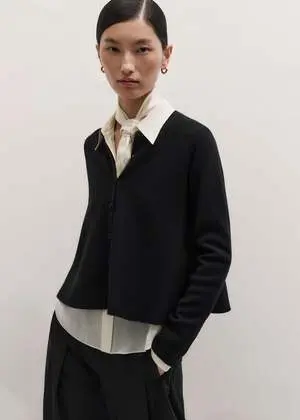 ME+EM Wool Stretch Button Through Swing Cardigan - Black