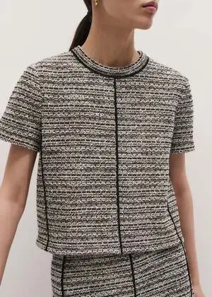 ME+EM Textured Tweed Cropped Tee - Brown Multi