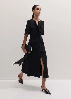 ME+EM Button Front Maxi Shift Dress - Black