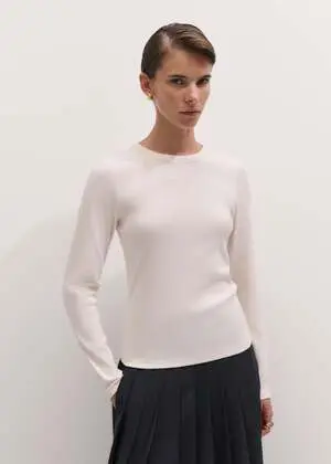 ME+EM Ribbed Long Sleeve Top - Ivory