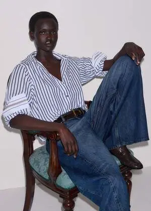 ME+EM Stripe Relaxed Forever Shirt Soft White-navy - Soft White/navy