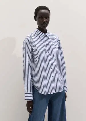ME+EM Stripe Relaxed Forever Shirt Soft White-navy