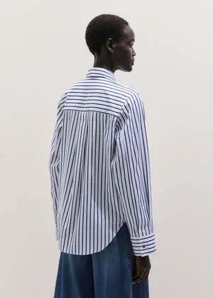 ME+EM Stripe Relaxed Forever Shirt Soft White-navy