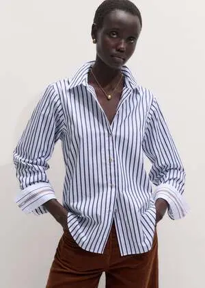 ME+EM Relaxed Striped Shirt - Soft White/navy