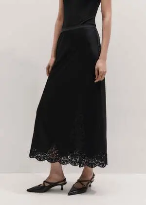 ME+EM Satin Lace Maxi Skirt - Black
