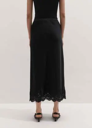 ME+EM Satin Lace Maxi Skirt - Black
