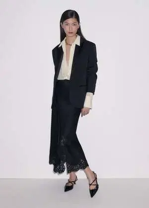 ME+EM Satin Lace Maxi Skirt - Black