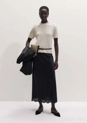 ME+EM Satin Lace Maxi Skirt - Black