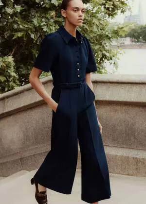 ME+EM Wide Leg Cropped Jumpsuit + Belt - Navy