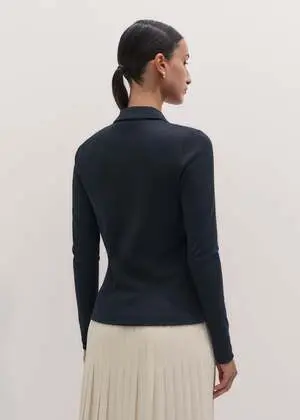 ME+EM Long Sleeve Rib Polo Top