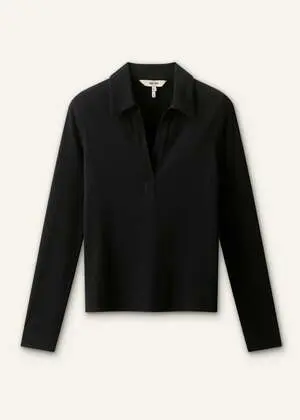 ME+EM Long Sleeve Rib Polo Top