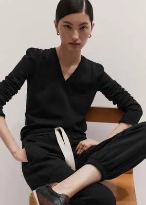 ME+EM Raw Edge V Neck Sweatshirt - Black