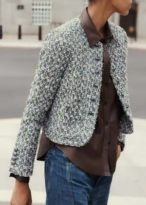 ME+EM Boxy Crop Tweed Jacket - Blue Multi