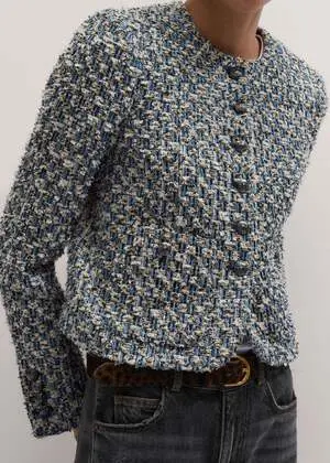 ME+EM Boxy Crop Tweed Jacket - Blue Multi