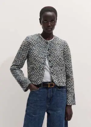 ME+EM Boxy Crop Tweed Jacket - Blue Multi