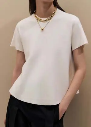 ME+EM Wool Stretch Short Sleeve Swing Knit Top - Cream