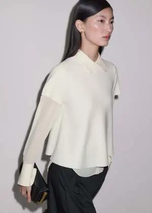 ME+EM Wool Stretch Short Sleeve Swing Knit Top
