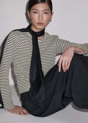 ME+EM Textured Stripe Puff Sleeve Top Cream-black - Cream/black