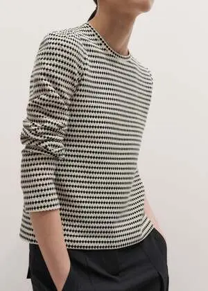 ME+EM Textured Stripe Puff Sleeve Top Cream-black