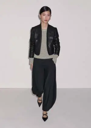 ME+EM Textured Stripe Puff Sleeve Top Cream-black