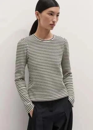 ME+EM Textured Stripe Puff Sleeve Top Cream-black