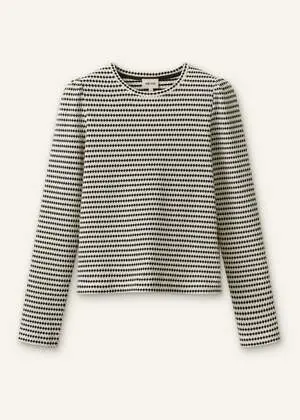 ME+EM Textured Stripe Puff Sleeve Top Cream-black