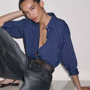 ME+EM Boxy Striped 3/4 Sleeve Shirt