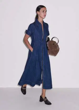 ME+EM Denim Fit And Flare Midi Dress - Washed Blue