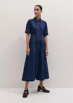 ME+EM Denim Fit And Flare Midi Dress