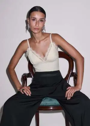 ME+EM Lace Trim Cami - Light Cream
