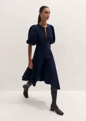 ME+EM Dropped Waist Handkerchief Hem Midi Dress - Navy