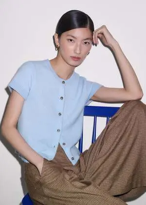 ME+EM Alpaca Button-through Knit Baby Tee - Chambray Blue
