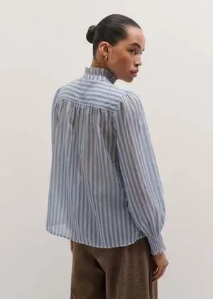 ME+EM Cotton Voile Striped Blouse With Neck Tie