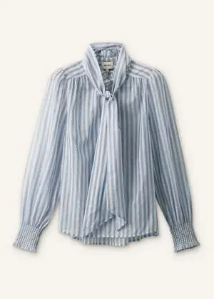 ME+EM Cotton Voile Striped Blouse With Neck Tie