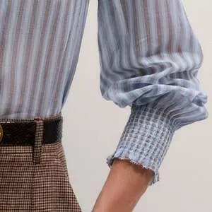 ME+EM Cotton Voile Striped Blouse With Neck Tie