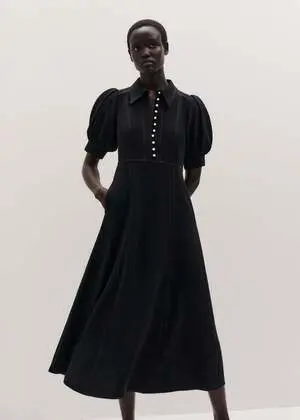 ME+EM Contrast Stitch Fit And Flare Midi Shirt Dress - Black