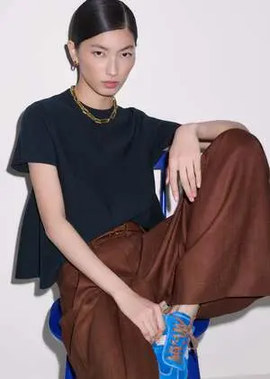 ME+EM Wool Stretch Short Sleeve Swing Knit Top - Navy