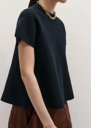 ME+EM Wool Stretch Short Sleeve Swing Knit Top
