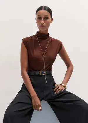 ME+EM Sleeveless Drape Top - Pecan Brown