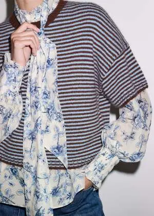 ME+EM Silk Cotton Blend Floral Print Shirt With Tie Neck
