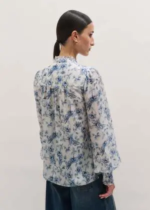 ME+EM Silk Cotton Blend Floral Print Shirt With Tie Neck