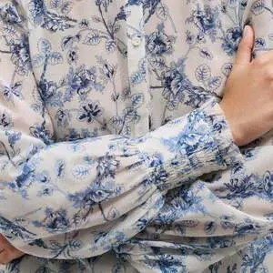 ME+EM Silk Cotton Blend Floral Print Shirt With Tie Neck