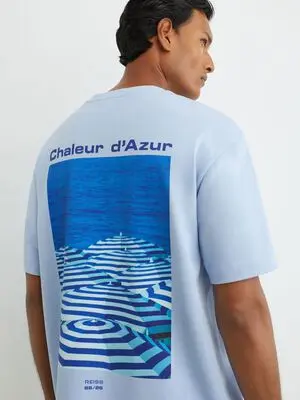 REISS Azur Cotton Beach-print Relaxed-fit T-shirt - Soft Blue