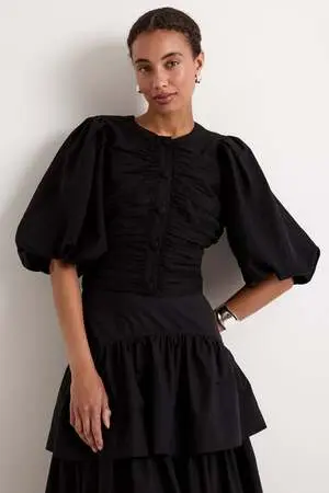 MARIE OLIVER Rowan Ruched Puff Sleeve Cropped Top